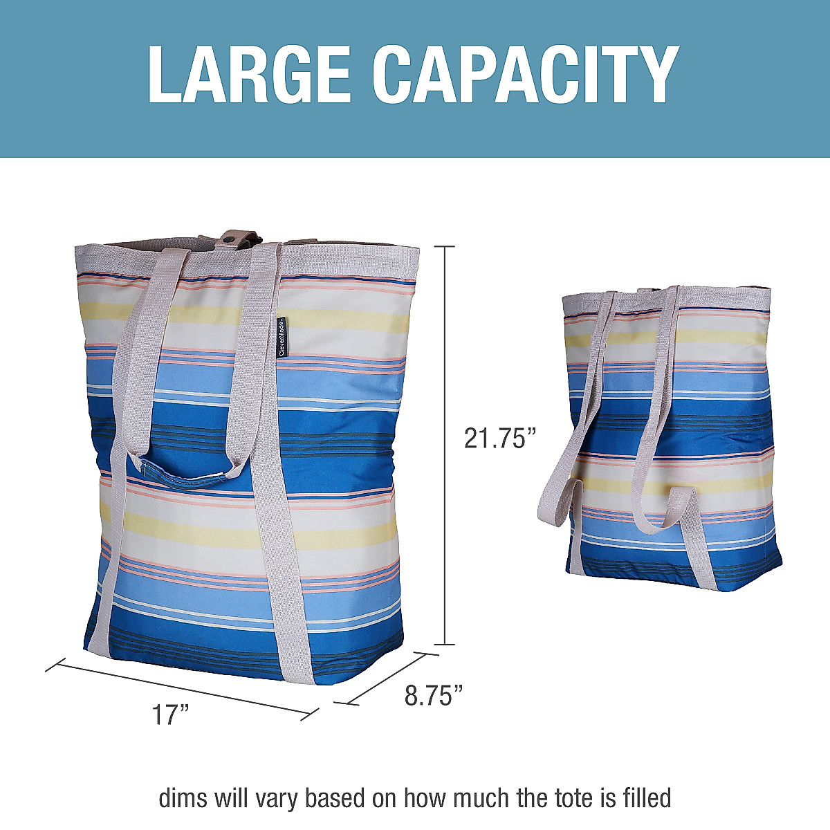 CleverMade Backpack Beach Tote with Mesh Bottom- Large Bag Great for Beach Days and Weekend Trips; Comfortable Carry Straps and Backpack Straps for Dual Carry Options, Blue/Cream