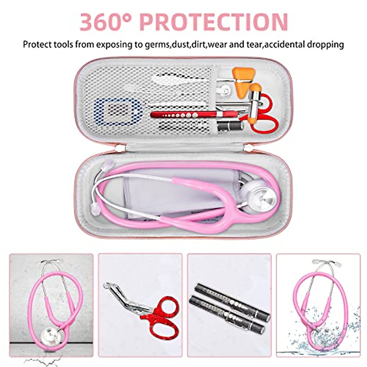 HESPLUS Stethoscope Case for 3M Littmann Classic III, Lightweight II S.E, Cardiology IV Diagnostic, MDF Acoustica Deluxe Stethoscopes, Extra Room for LED Penlight Scissors and Nurse Accessories, Pink