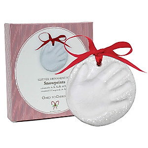 Child to Cherish Snowprints Glitter Baby's First Christmas Handprint or Footprint Ornament Kit
