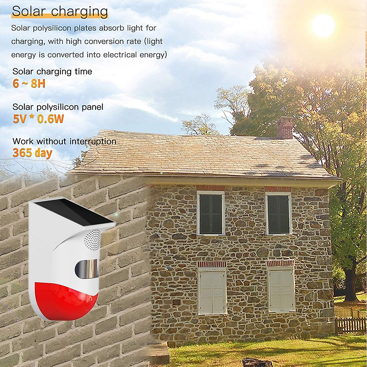 Solar Strobe Light with Remote Controller, Solar Alarm Light with Motion Detector 130db Sound Security Siren 24 Hours+Night Mode+7 Modes IP65 Waterproof for Home, Farm, Barn, Villa, Yard