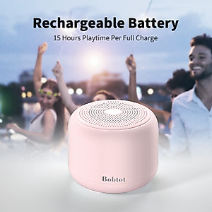 Bobtot Portable Bluetooth Speakers with Strap Easy to Carry, Wireless Waterproof Mini Speaker with Loud Stereo Sound,15 Hours Playtime, Rechargeable Battery, Built-In Microphone, Pink