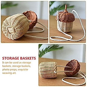 Handwoven Rattan Bag Acorn Shaped: Wicker Crossbody Handbag Beach Straw Hand Woven Shoulder Bag Small Basket with Handle for Kids Women Summer Travel