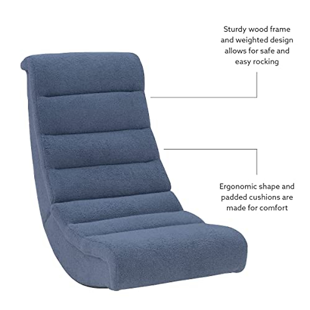 Linon Blue Sherpa Lars Gaming Rocking Chair, 8.25" Seat Height
