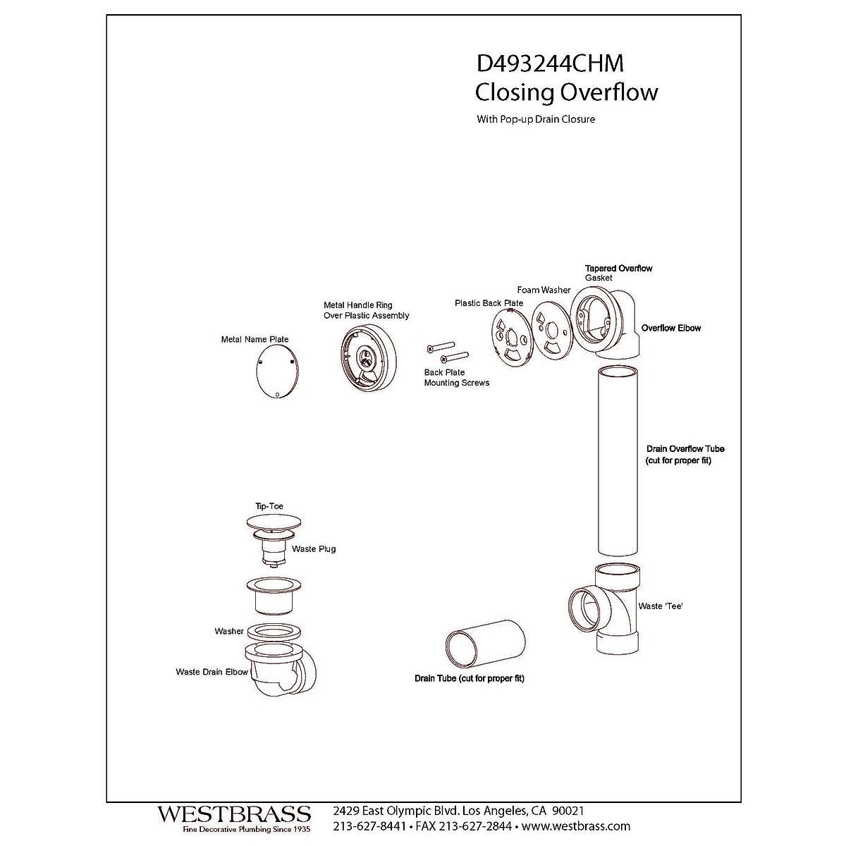 Westbrass Universal Deep Soak PVC Bath Drain, D493244CHM-05, Satin Nickel