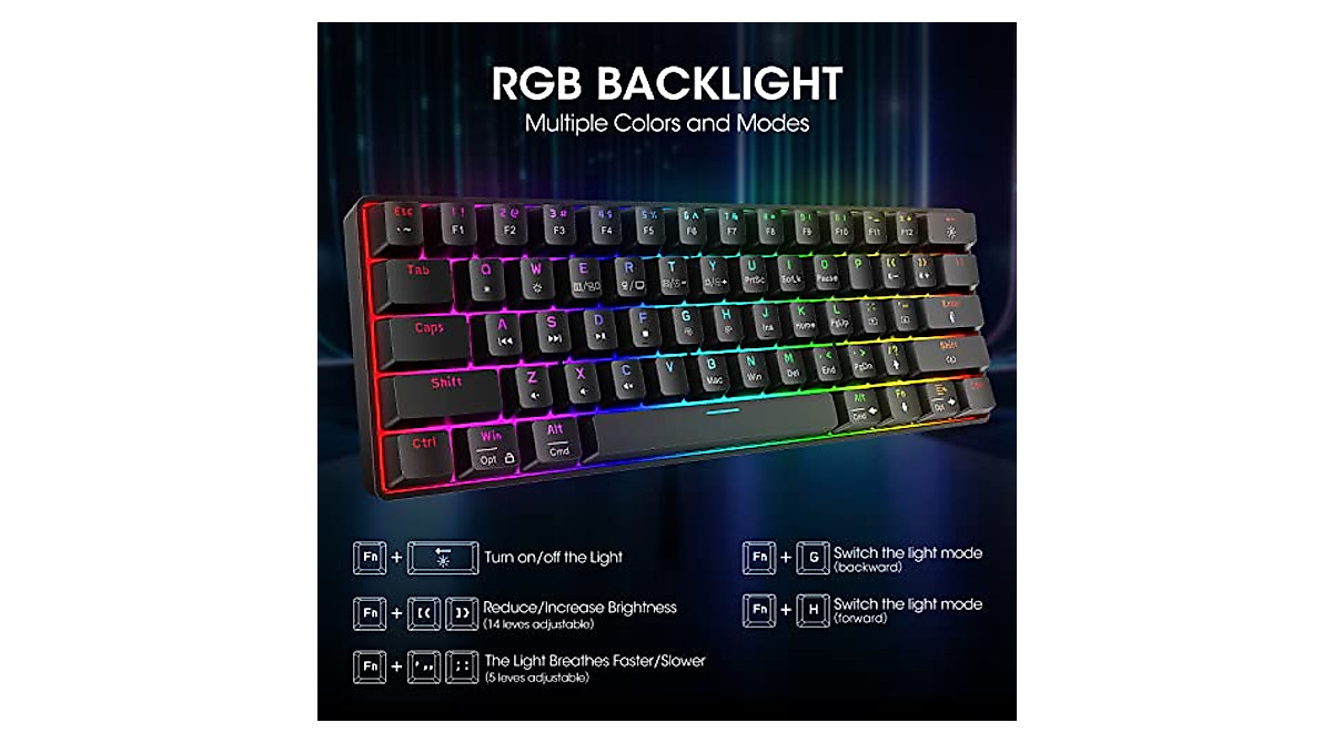 KOORUI 60% Gaming Keyboards, 61 Keys Wired Ultra-Compact Mechanical ...