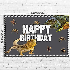 Lizard Happy Birthday Banner Backdrop Realistic Reptile Swamp Chameleon Animal Theme Supplies Decorations Decor for Wide One Safari Baby Shower 1st Birthday Party Favors Photo Booth Props Background