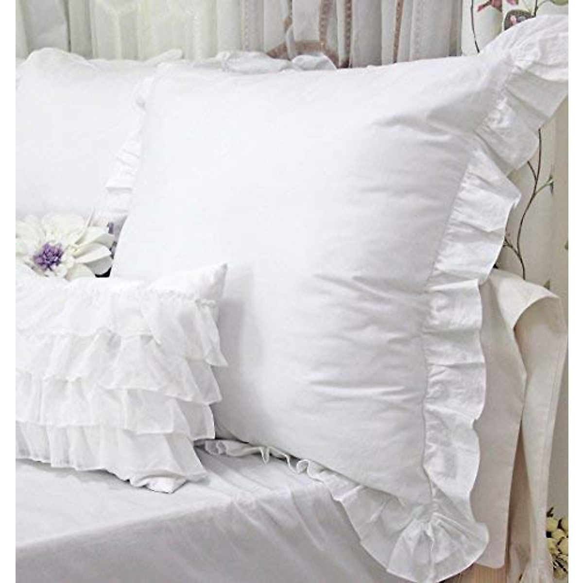 Queen's House White Duvet Cover Set Queen and White Ruffle Euro Shams Bundle