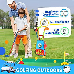 BELLOCHIDDO Toddler Golf Set - Kids Golf Clubs with 8 Balls, 4 Golf Sticks, 2 Practice Holes ＆ a Putting Mat, Indoor & Outdoor Ball Game Play Set Sport Toys Gift for 3 4 5 6+ Year Old