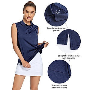 MIER Women's Sleeveless Golf Polo Shirts 4-Button Tennis Athletic Tank Tops with Collar Sun Protection Quick Dry, UPF 50+, Navy, S