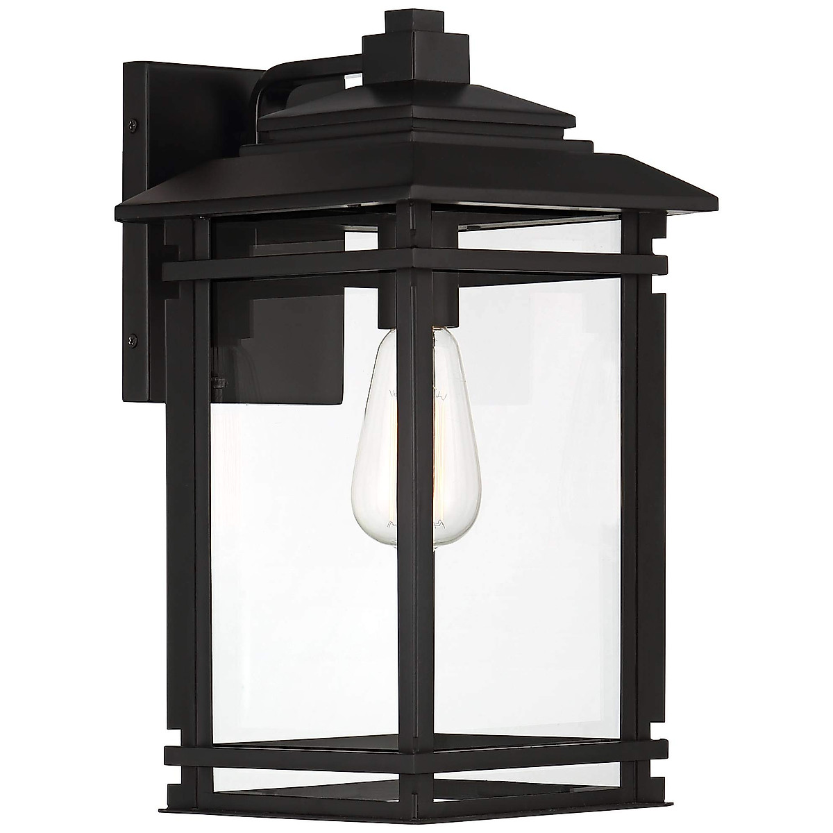 John Timberland North House Mission Traditional Outdoor Wall Light Fixture Matte Black Metal 16" Clear Glass Shade for Exterior House Porch Patio Outside Deck Garage Yard Front Door Garden Home