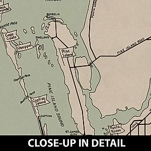 Map of Fort Myers Florida circa 1947 - includes Lee County, Sanibel, Captiva, Pine Island and Fort Meyers Beach on Inset (18 x 24 inches)