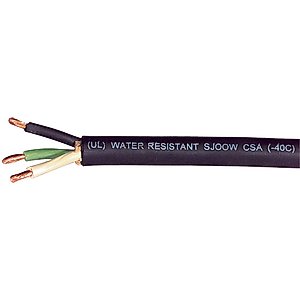 Type SJOOW Portable Cord, 300 VAC, (3) 12 AWG Annealed Stranded Bare Copper Conductor, 250 ft Spool L