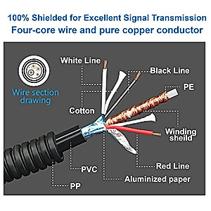 4 Pin Aviation Cable with Corrugation Tube Cover, 4 Pin Video Cable for Backup Camera,4 Pin Camera Extension Cable for Rear View Camera System RV Truck Trailer Bus Waterproof by INSEETECH (33FT/10M)