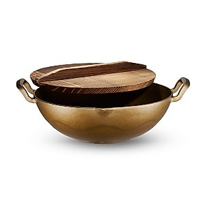 Klee Pre-Seasoned Cast Iron Wok Pan with Wood Wok Lid and Handles - 14" Large Wok Pan with Flat Base and Non-Stick Surface for Deep Frying, Stir-Frying, Grilling, Steaming - Stovetop and Oven Safe