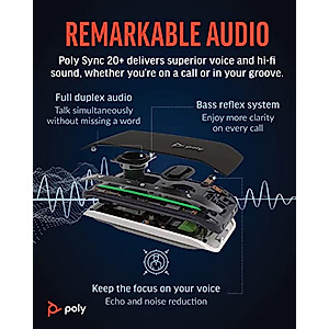 Poly Sync 20+ Personal Portable Bluetooth Smart Speakerphone (Plantronics) - USB-A UC Bluetooth Adapter - Connect Wirelessly to PC/Mac/Cell Phone - Works w/Teams, Zoom, & More - Amazon Exclusive