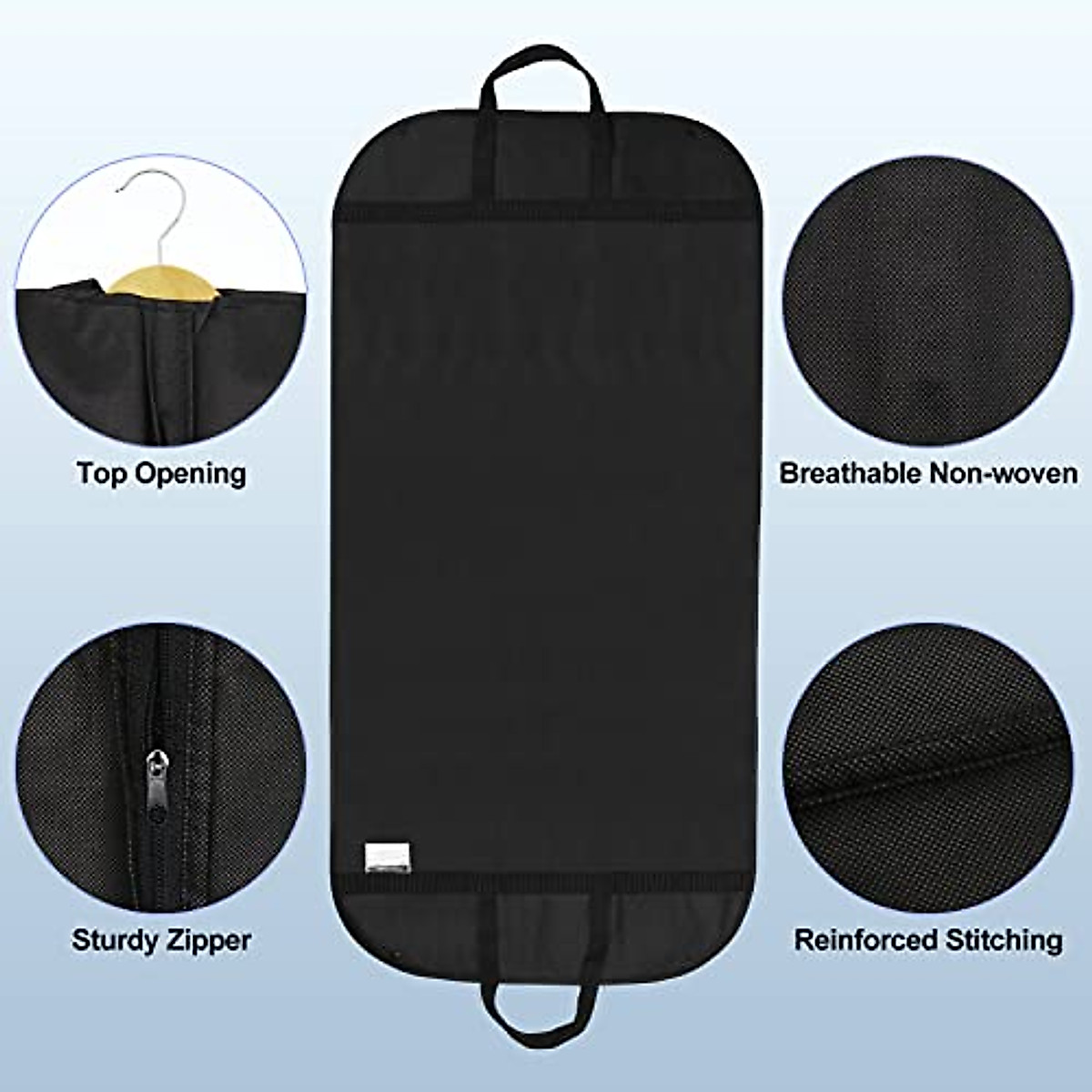 YYDSLEE 2 Pack 40" Garment Bags for Hanging Clothes Travel and Storage, Suit Covers with Handles Breathable Foldover Suit Bags for Traveling Clothes Protector for Gowns Dresses Sweaters, Black