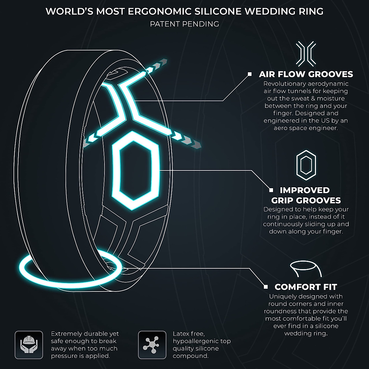 ThunderFit Men Breathable Air Grooves Silicone Rings Wedding Bands 8mm Wide 2.4mm Thick - 1/2/3/4/6/7 Variety Multipack (Pack A - Size 7.5-8 (18.2mm))