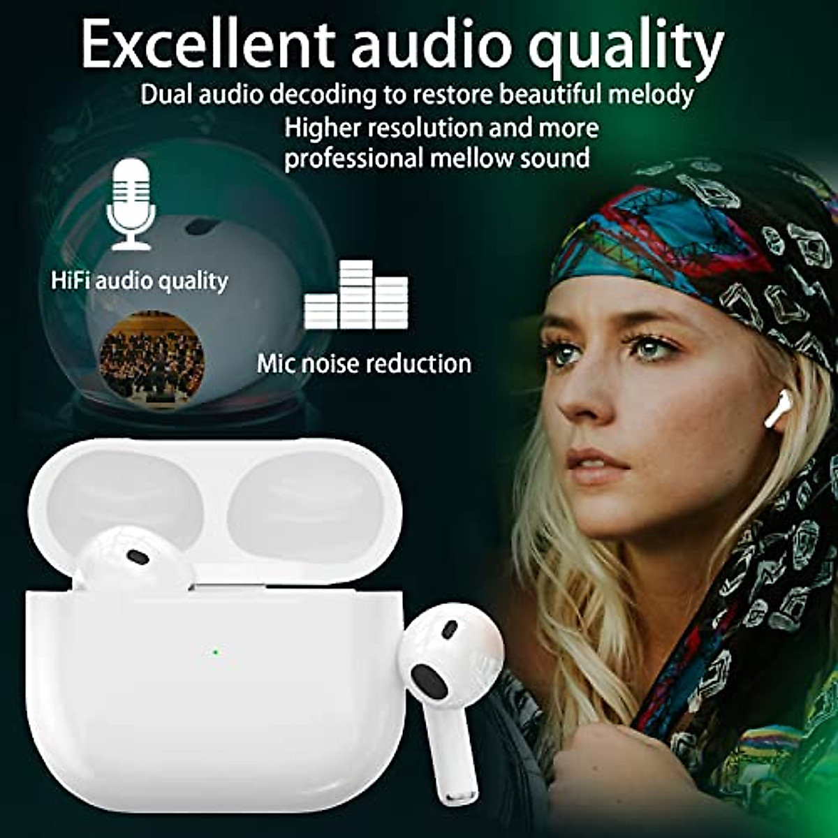 True Wireless Earbuds Bluetooth 5.3 Light Weight Deep Bass IPx7 Waterproof Sports Long Playtime Lightning Mini Charging Case Ear Buds Built-in Mic for Android Phone Mic Noise Reduction