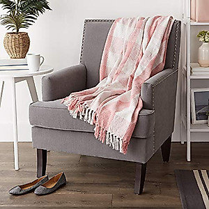 DII Buffalo Check Collection Rustic Farmhouse Throw Blanket with Tassles, 50x60, Pink/White