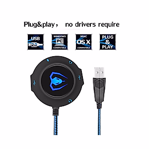 Micolindun External Sound Card USB Hubs Audio Adapter to USB Port & 3.5mm Audio & Micro Jack for PC Laptop. Plug and Play (Blue)