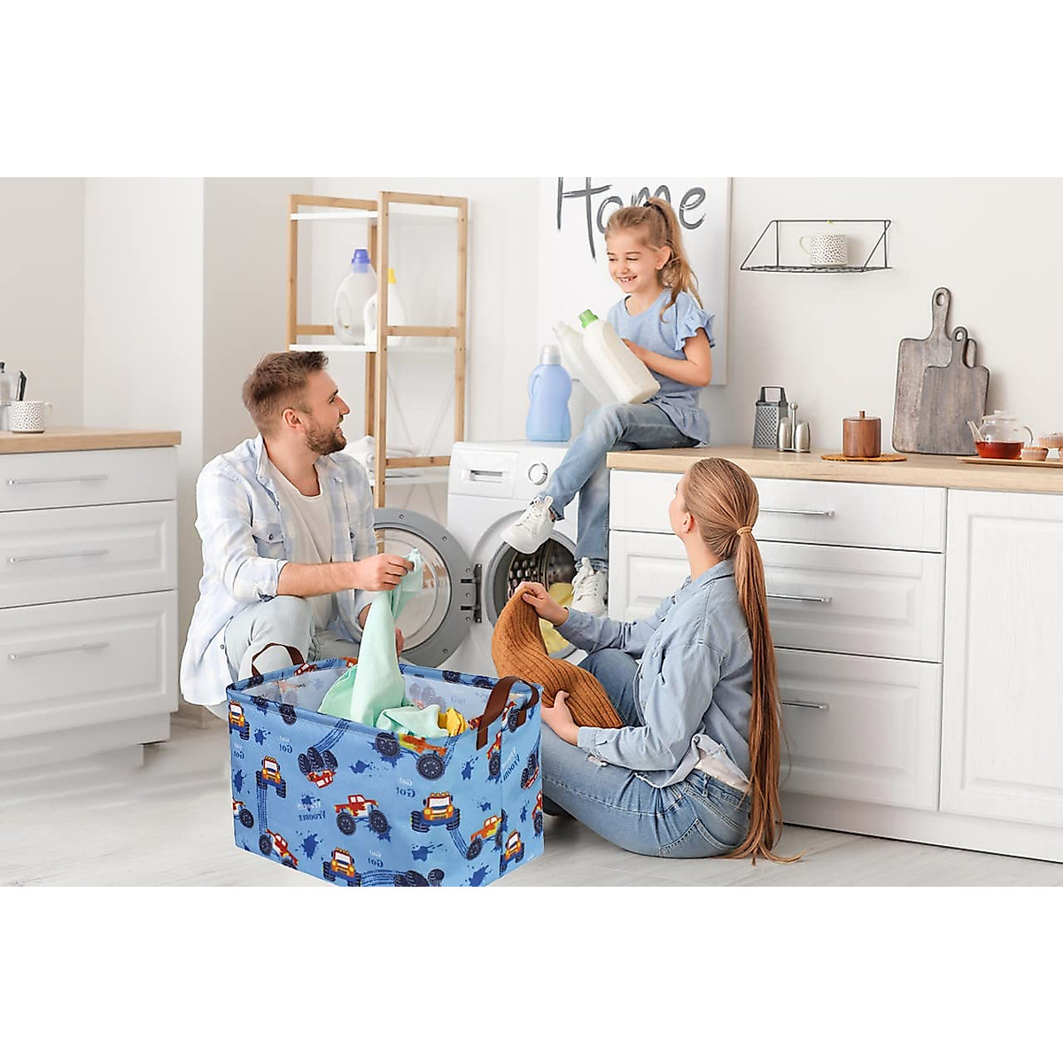 Sanjiaofen Rectangular Monster Truck Basket Organizer.Kids Basket ,Boys Storage Basket with Handles.Car Basket for Kids,Toys Bins,Books,Kid's Gifts Storage. (Monster Trucks )