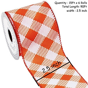 Fall Ribbon Wired 2.5In X 90Feet(6 Roll x 15 Ft),Fall Pumpkin/Truck/Thankful/Maple Leaves/Buffalo Plaid Burlap Ribbons,Farmhouse Fall Ribbon with Wire for Wreath Bows Autumn Thanksgiving Decor