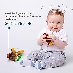 Wristy Buddy Teething Ring for Babies 0-6 8 10 12 Months | Cute Soft Moose Animal Teething Toys & Gloves | Baby Teething Relief Toy Pack | Infant Chew Toys for 3-6 Months, 1 2 3 Years