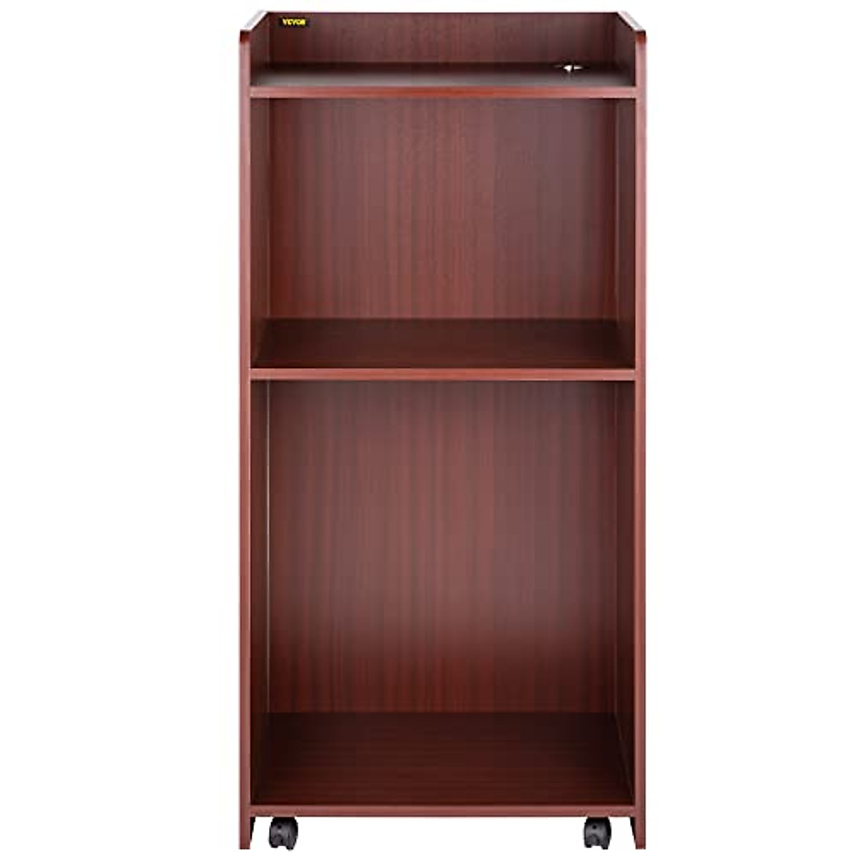 VEVOR Wood Podium, 23.6" x 47.2", Lecterns and Podiums w/ 4 Rolling Wheels, Baffle Plate & Shelf, Easy Assembly Walnut Wood Lecterns for Church, Office, School, Home