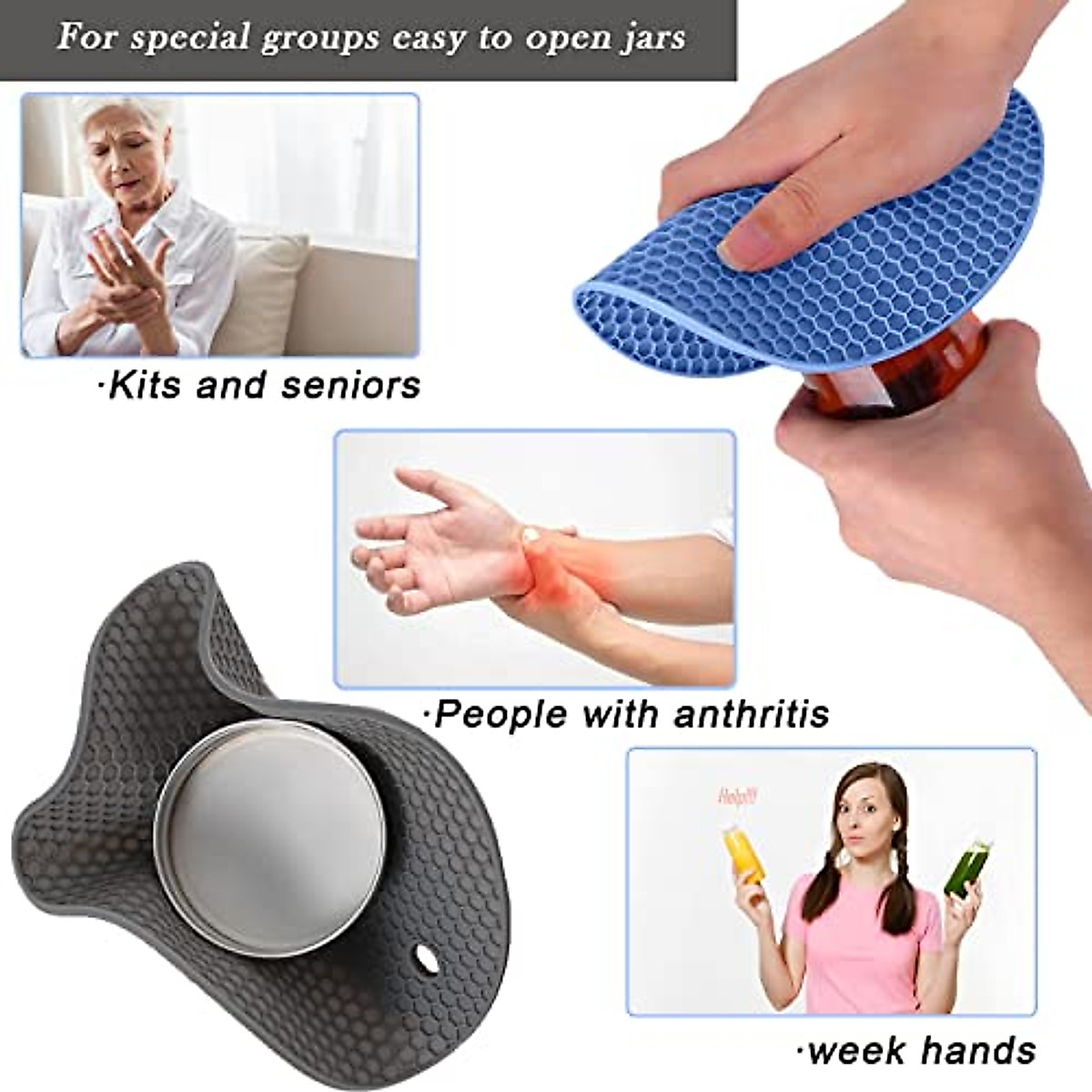 Large Jar Opener Gripper Pad 4PCS, Jar Opener for Seniors with Arthritis&Weak Hands,Bottle Opener,Non-Slip Jar Lid Opener Kitchen Coasters Heat Insulation Pad