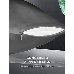 Mulberry Silk Pillowcase for Hair and Skin, SGMSILK 22 Momme Natural Silk Pillow Cases with Zipper, 6A Soft and Smooth Single Sided Pure Silk Pillow Cover (Dark Gray, Queen 20"x30")