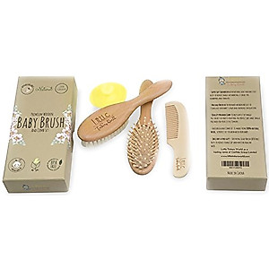 Wooden Baby Hair Brush and Comb Set (4-Piece) for Newborns and Toddlers | Ideal for Baby Cradle Cap | Wood Bristles Baby Brush | Baby Massage and Scalp Brush | Perfect for Baby Registry Gift Set