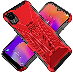 YJROP for TCL A3/A30/ion z Case with Tempered Glass Screen Protector Protection Cover Shockproof Heavy Duty [Military-Grade] Rugged Phone Case with Kickstand for TCL A3/A30/ion z (2022) 5.5" (red)