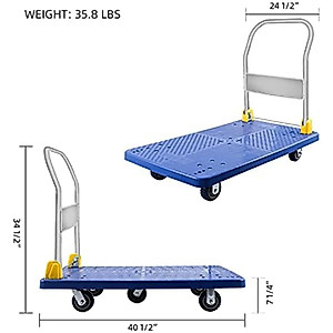 Platform Truck with 1320lb Weight Capacity and 360 Degree Swivel Wheels, Foldable Push Hand Cart for Loading and Storage, Blue