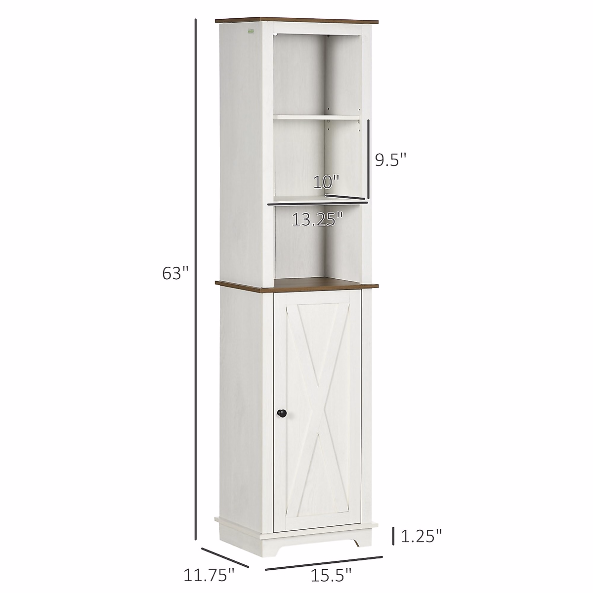 kleankin Slim Bathroom Storage Cabinet with Triple Open Shelves & Cupboard, Wooden Freestanding Linen Tower Tall Skinny Bathroom Storage Cabinet with Door and Shelf Adjustability, White