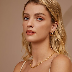 6 Pairs Chunky Gold Hoop Earrings Set for Women 14K Gold Plated Hypoallergenic Thick Open Huggie Hoop Set Jewelry for Gifts