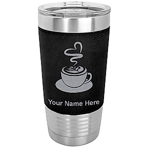 LaserGram 20oz Vacuum Insulated Tumbler Mug, Cup of Coffee, Personalized Engraving Included (Faux Leather, Black)