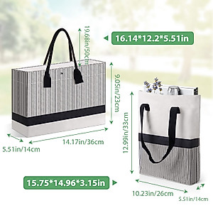 GARPROVM 2PCS Canvas Tote Bag, Initial Bag Canvas Bags Beach Bag Reusable 16oz Canva Shopping Bag, Birthday Holiday Party Christmas Gift, for Mother Teacher Women Friends Bridesmaids, Pinstripes