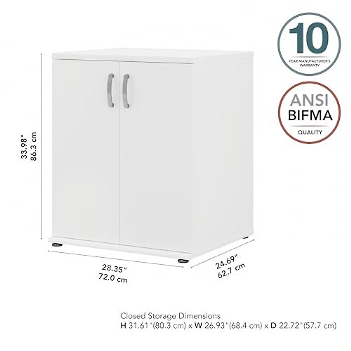 Bush Business Furniture Universal Laundry Room Storage Cabinet with Doors and Shelves in White