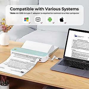 MUNBYN Portable Printer ITP01, Bluetooth Thermal Printer for Travel, Support 8.5x11 US Letter & A4 Paper, Compatible with Android and iOS Phone & Laptop, Inkless Printer for Mobile Office(Green)