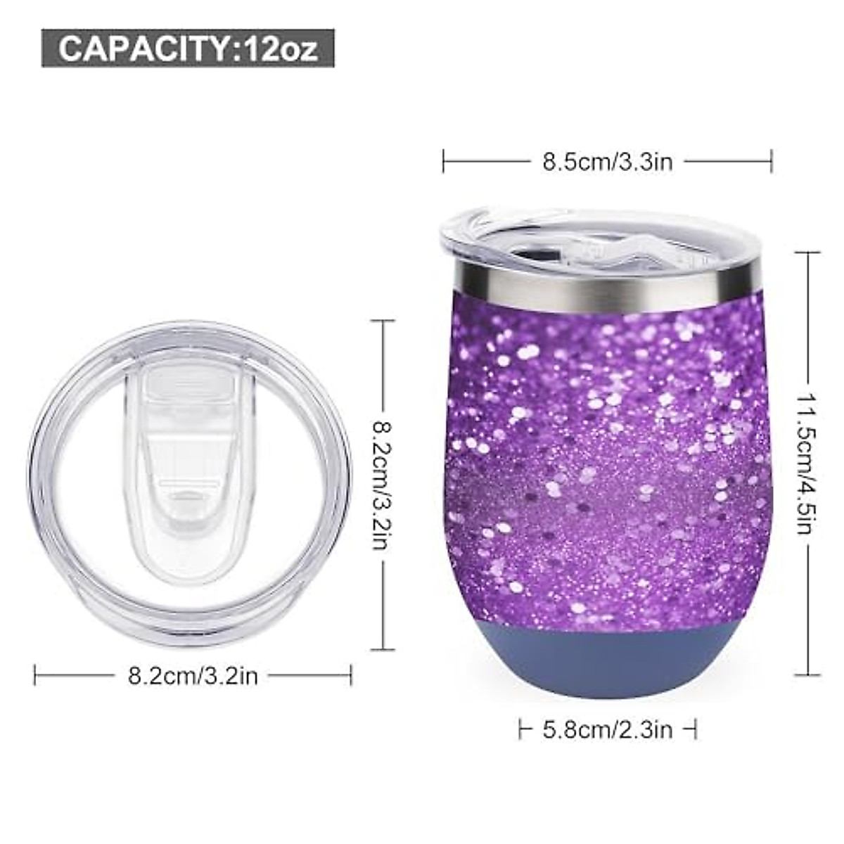 WYUSPGK 304 Stainless Steel Insulated Cup, Sparkling Purple Glitter Print Smooth Rim, Durable & Reusable - Perfect for Office, Home, And Travel