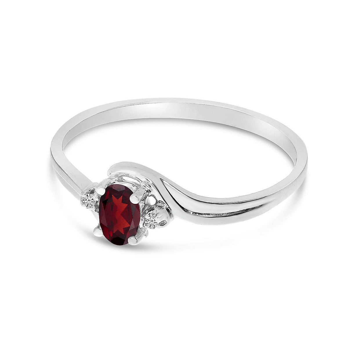 Direct-Jewelry 10k White Gold Oval Garnet And Diamond Ring (Size 6.5)