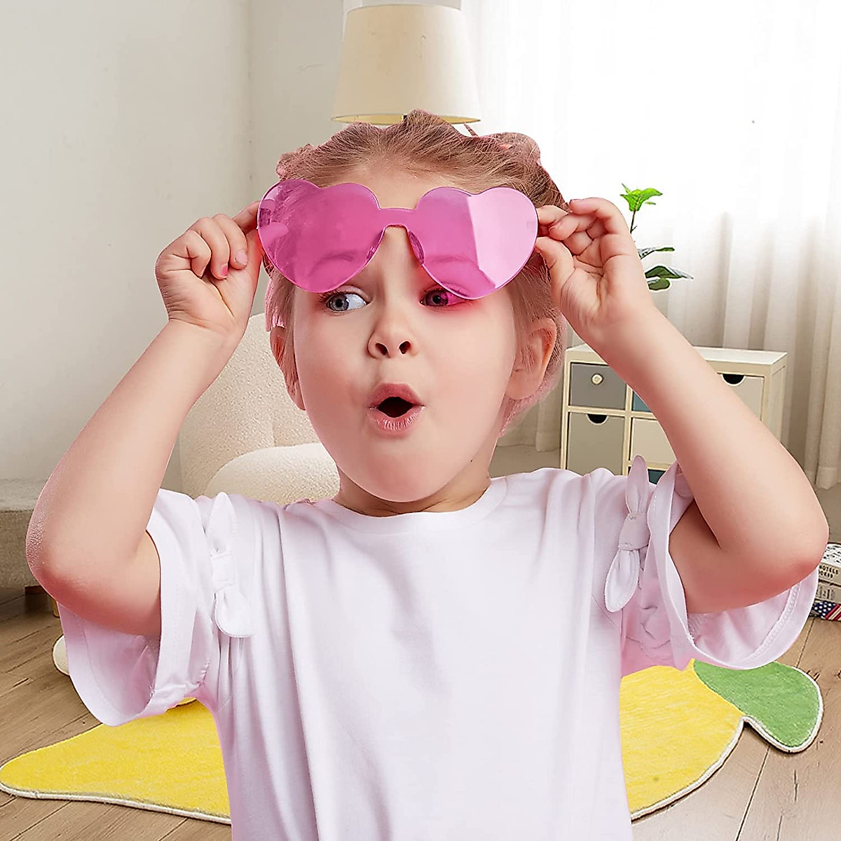 AEAHALY 10 Pairs Pink Heart Sunglasses Bulk for Women and Kids, Rimless Heart Shaped Sunglasses Bulk Women, Pink Heart Glasses Effect Bachelorette Bride Party Favor