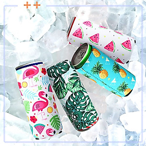 Slim Can Sleeves, Reusable Neoprene Bottle Insulator Sleeve, 12 oz Beverage Can Coolers for Energy Drink and Beer Cans, 6 Pieces (Hawaii Style)