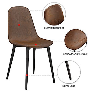 51" Glass Dining Table Set for 4, Small Rectangle Kitchen Room Table with 4 Brown Chairs, Modern Clear Tabletop with Black Metal Legs for Apartment Dining Room Kitchen Living Room