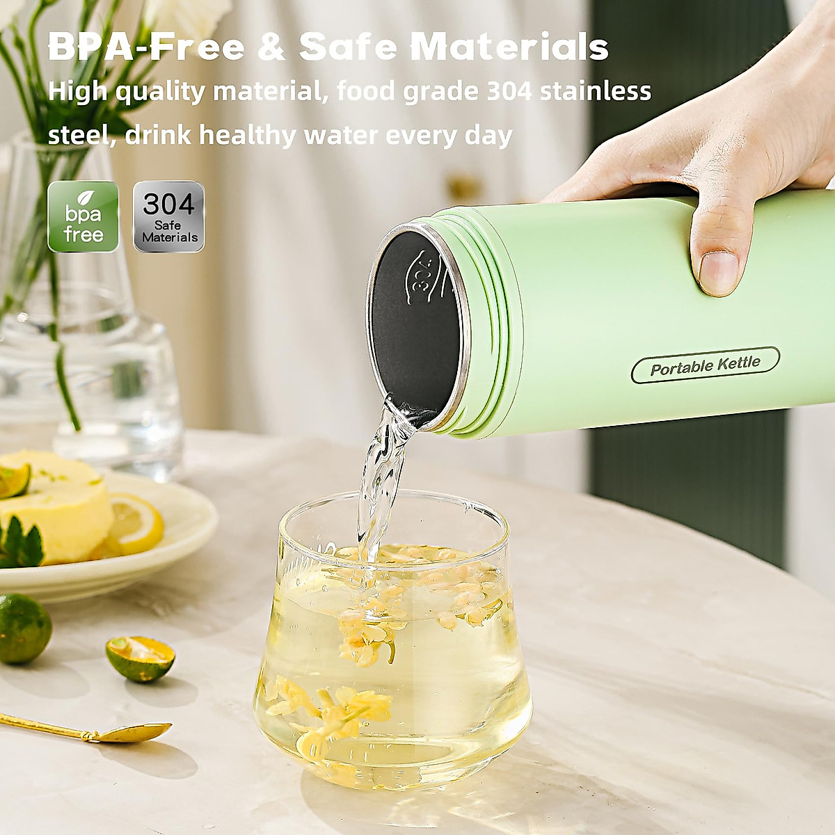 COHOLYTY Portable Electric Kettle: Travel Small Water Boiler, Heater with 4 Temperature Control, 304 Stainless Steel, With Boil Dry Protection & Fast Boil, BPA-Free, Auto Shut Off (Green)