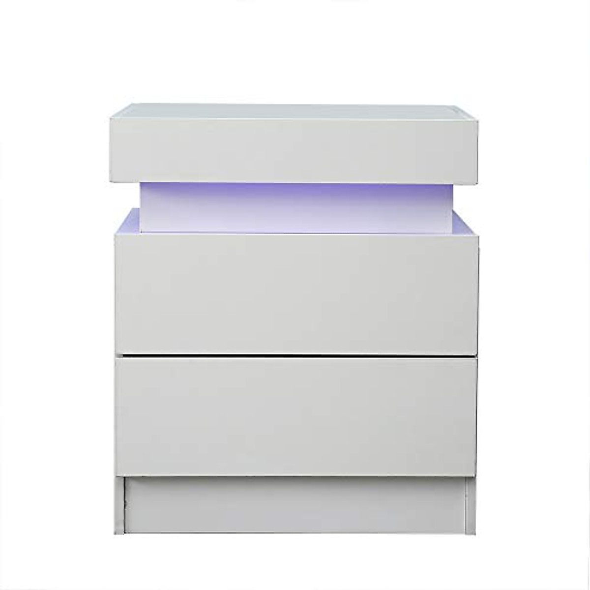 Modern LED End Table & Nightstand for Bedroom - Night Table with Built in Multi-Colour LED High Gloss Backlight - Bedside Cabinet with 2 Drawers for Living Room- Particle Board (White)