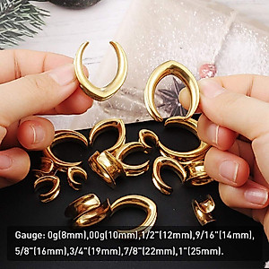 LADEMAYH 2 Pairs 00 Gauges for Women, Cute Gold 00g Plugs Gauges for Ears, Basic 00g Tunnels Earrings Surgical Steel Saddle Gauges Size 00 Gauge Earrings