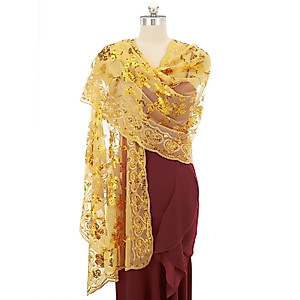 Aukmla Sequin Shawls and Wraps for Evening Dresses 1920s Lace Scarf Wedding Spakle Cape Cover Up Wedding Accessories(A Gold)
