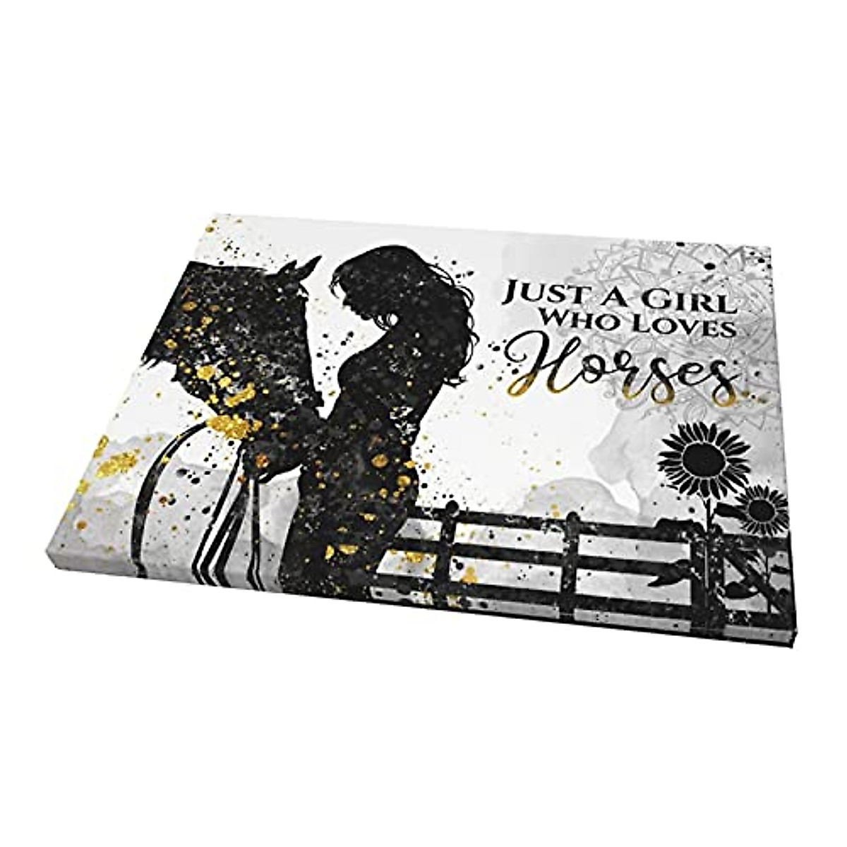 ayrohe Inspirational Wall Art Rustic Horse And Girl Art Prints For Living Room Country Style Wall Decor New Beginning Quotes Poster Wood Framed Painting Farmhouse Home Decor Picture12x16inch