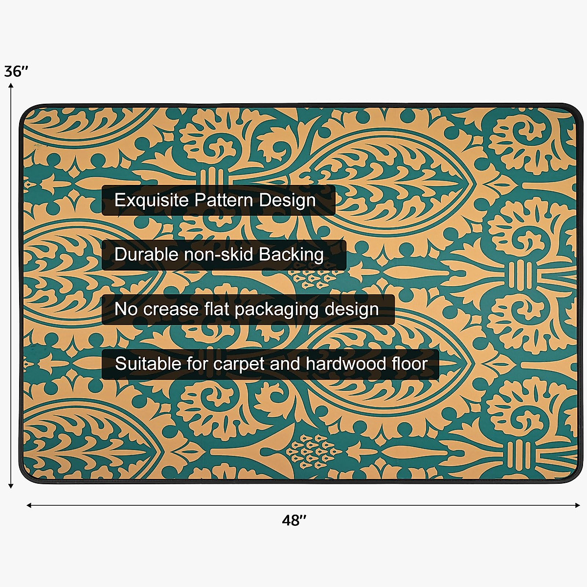 Mapuon Heavy Duty Desk Chair Mat for Carpet & Hardwood Floors, 48" x 36" Exquisite Jacquard Floor Mat Office Chair Mat for Carpeted Floors and Hardwood Floor for Home Office